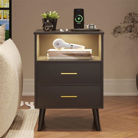 Vlsrka Comodino Con Luci A Led E Stazione Di Ricarica Comodino Moderno