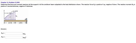 Chapter 5 Problem 5 095 Determine The Force And Moment Reactions At The Support A Of The