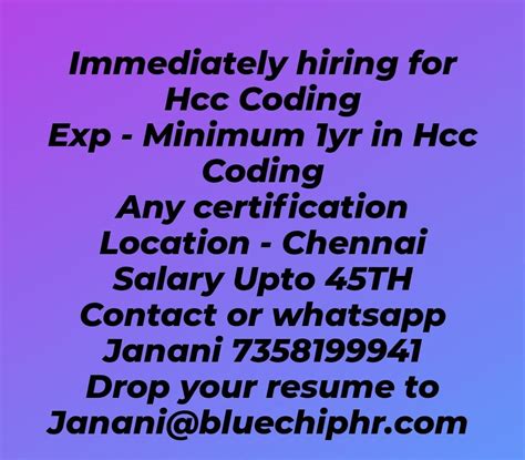 Janani Hr On Linkedin Opening For Hcc Coding Chennai Coimbatore