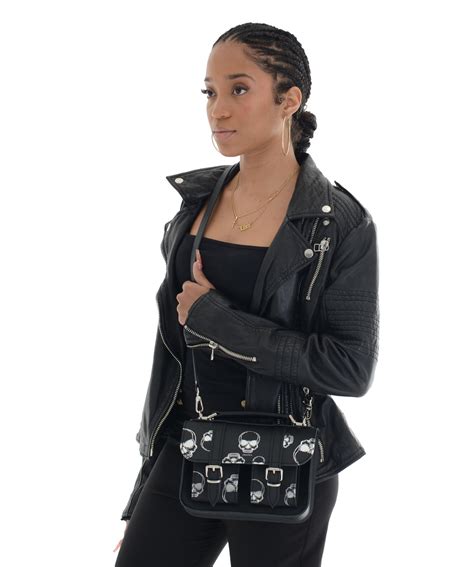 Micro Silver Skulls Mini Leather Satchel Grafea
