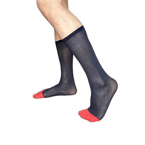 Mens Nylon Sheer Suit Socks Business Dress Socks Contrast Color Striped