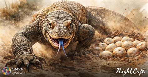 Komodo Dragon Protects Nest In Watercolor Realism Ai Art