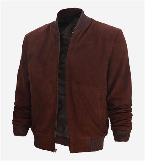 Men Dark Brown Suede Leather Bomber Jacket