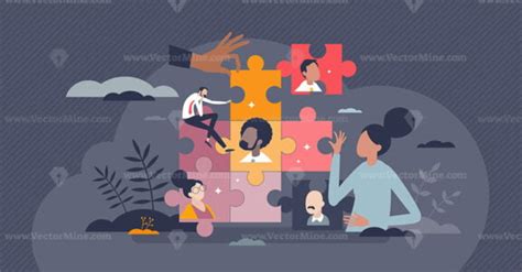 Community Organization With Work For Social Wellbeing Tiny Person Concept Vectormine