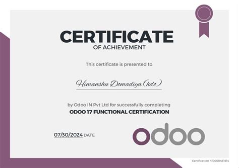 Odoo V17 Certificate Achievement Himanshu Domadiya