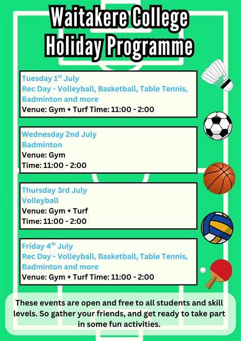 Free Sports Holiday Programme • Waitākere College