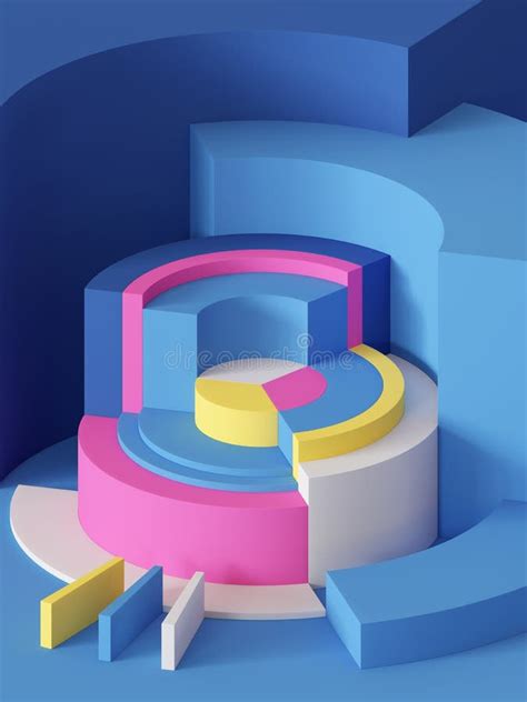3d Render Abstract Geometric Background Primitive Shapes Cylinders Sector Colorful Blocks