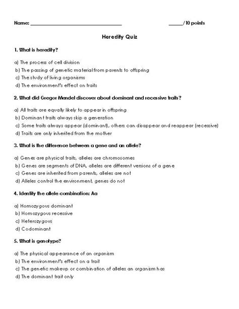 Heredity Lesson Quiz Key Included Middlehigh School Biology