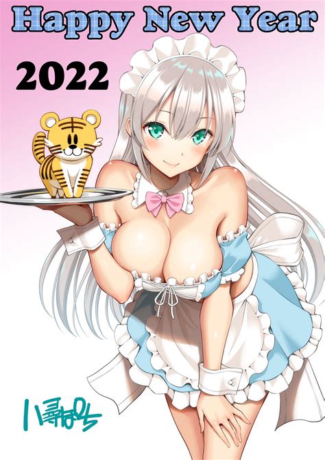 Yahiro Pochi Original Silver Hair Highres 1girl 2022 Apron Aqua