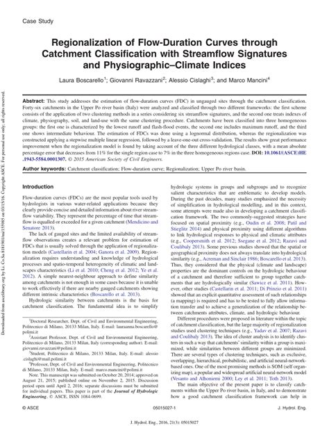 Pdf Regionalization Of Flow Duration Curves Through Catchment