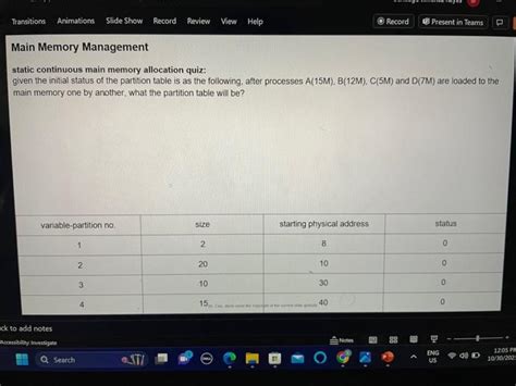 Solved Main Memory Management Static Continuous Main Memory Chegg Com