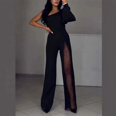 סרבל נשים עם כתף אחת נוצצת רשת מתרחבת Tobeey