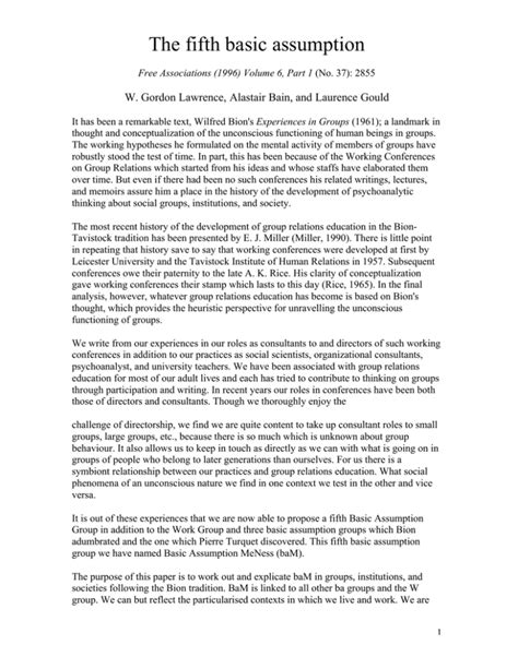 The Fifth Basic Assumption