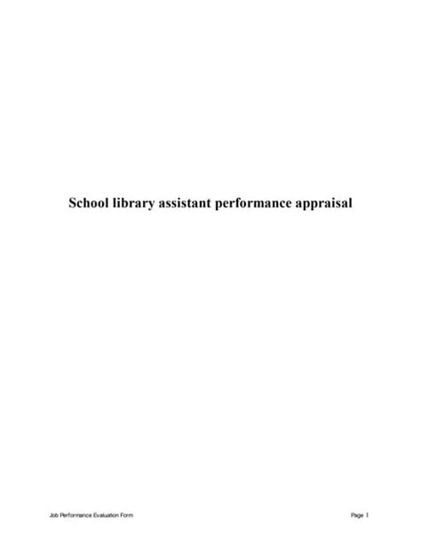 School Library Assistant Performance Appraisal Docx
