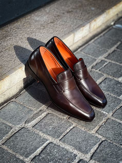 Santoni Brown Leather Mocassin • Brogue