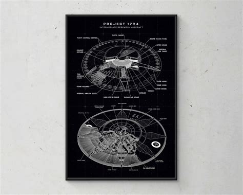 Project 1794 Poster Ufo Schematics Flying Saucer Blueprint Ufo Wall