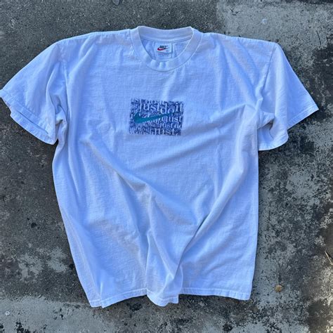 90s White Vintage Nike Tee With Center Nike Hit In Depop