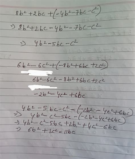 From The Sum Of 8b² 2bc 4b² 7bc C² And 9bc 5c² Subtract The Sum Of 6b² 6c² And 8b² 6bc