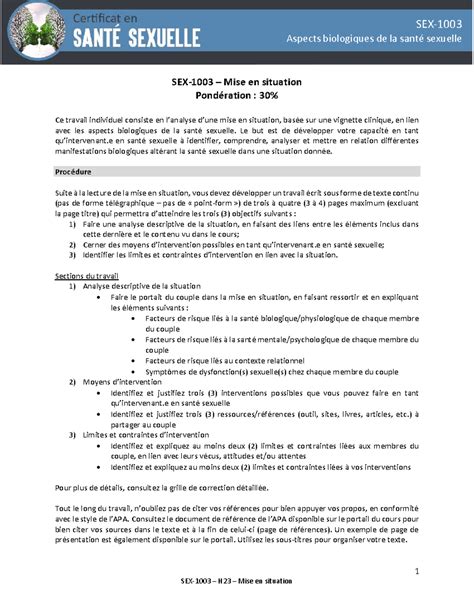Sex 1003 H23 Consignes Et Mises En Situation 1 Sex 1003 H23 Mise En Situation Sex 1003