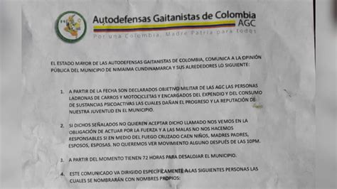 Clan Del Golfo Amenaza Con Panfleto A Habitantes De Nimaima