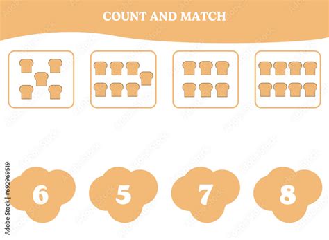 Count And Match Game With Bread Educational Worksheet Design For
