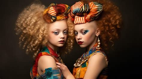 Premium Ai Image Fashion Model Twins In Fantasy Doll Makeup And