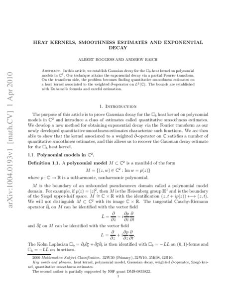 Pdf Heat Kernels Smoothness Estimates And Exponential Decay