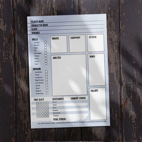 Spire Character Sheet Rowan Rook And Decard