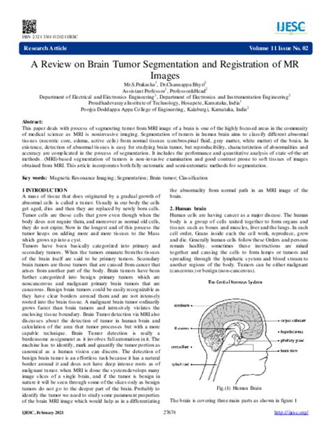 Pdf A Review On Brain Tumor Segmentation And Registration Of Mr Images