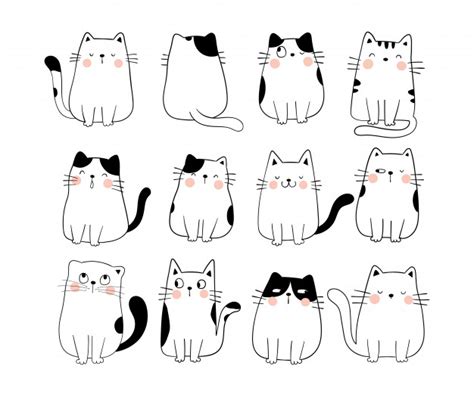 Draw Collection Funny Cat Doodle Cartoon Style Premium Vector Gato