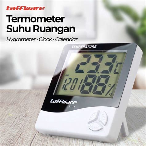 Jual Termometer Suhu Ruangan Humidity Hygrometer Clock Calendar White