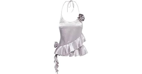 Amy Lynn Susie Satin Ruffle Flower Detail Top In Grey Lyst Uk