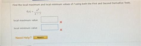 Solved Find The Local Maximum And Local Minimum Values Of F