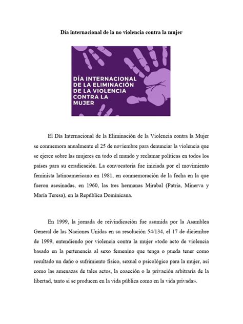 Día Internacional De La No Violencia Contra La Mujer Pdf La