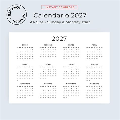 Calendario 2027 Calendario En Español 2027 Para Imprimir Calendario