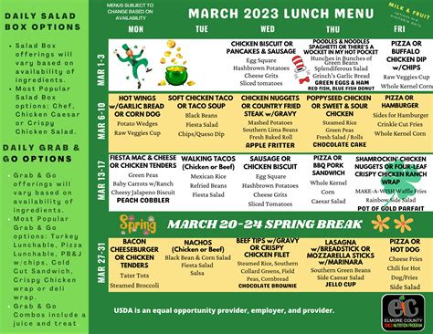 School Cafeteria Food Menu