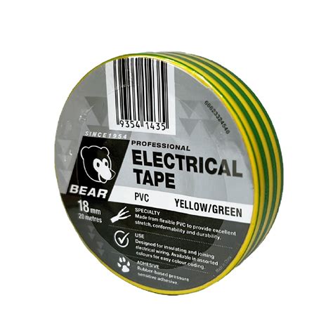 Bear Insulation Electrical Tape Yellow And Green 18mm X 20m
