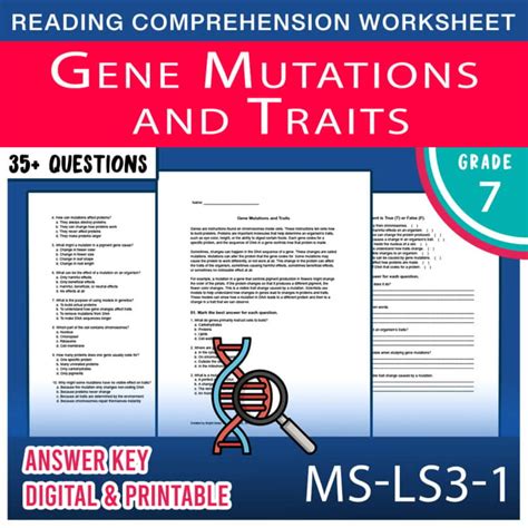 Gene Mutations And Traits Grade 7 Science Worksheet Ms Ls3 1