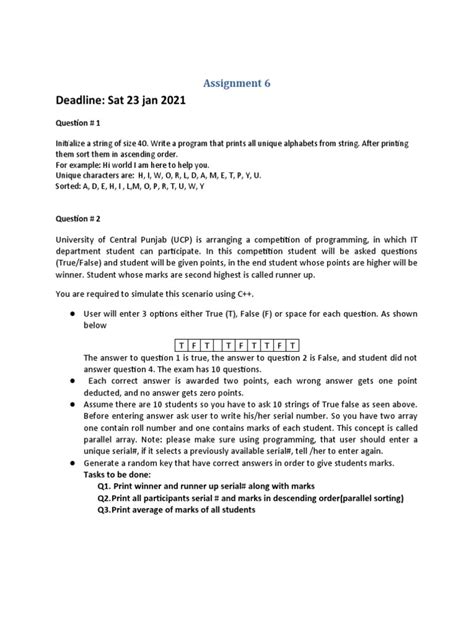 Deadline Sat 23 Jan 2021 Assignment 6 Pdf Computer Programming