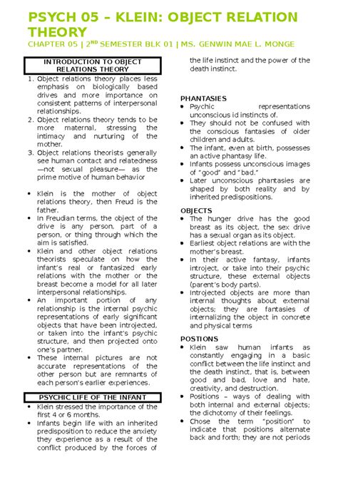 Psych 05 Chapter 05 Klein Object Relation Theory Psych 05