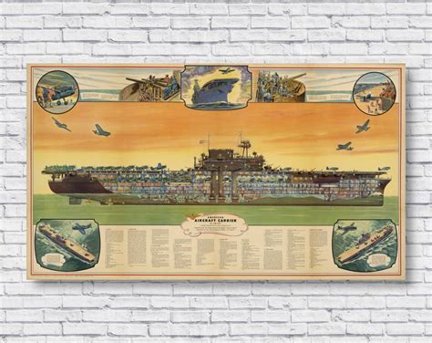 1944 Aircraft Carrier Cross Section Poster Print Wwii Navy Military