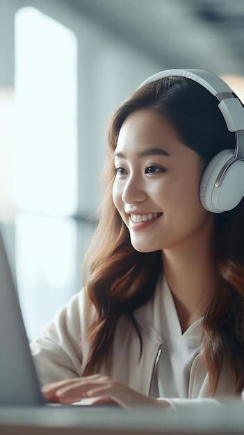 Premium Ai Image Asian Teacher Conducting English Lesson Onlin E