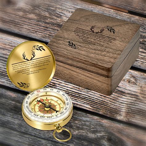 Cross Wooden Box Engraved Compass Confirmed Engraved Compass With