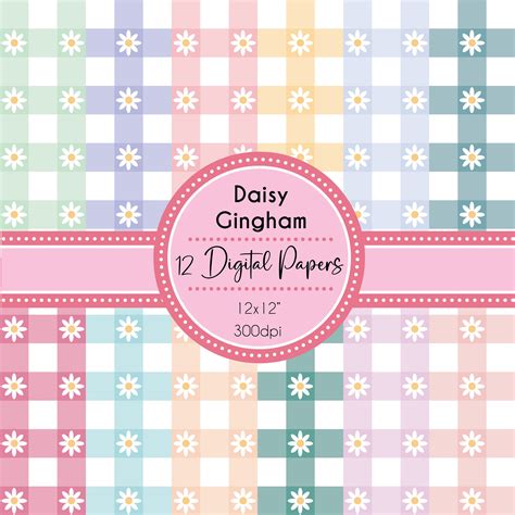 Daisy Gingham Pastels Scrapbook Papers 12x12 Digital Papers Pastel