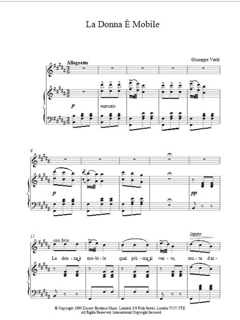 La Donna E Mobile By Giuseppe Verdi Sheet Music For Piano Vocal