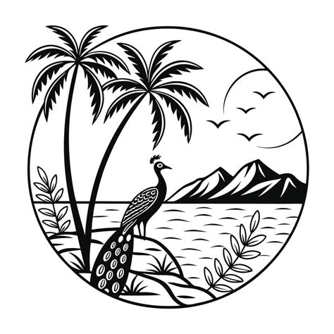 Peacock Landscape In Round Shapes Design 56484088 Vector Art At Vecteezy
