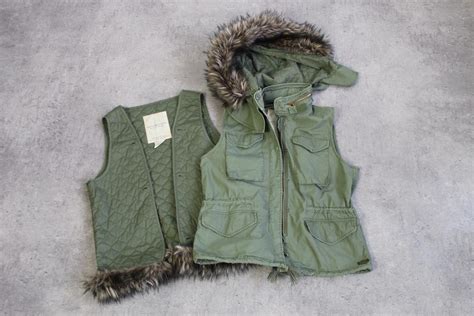 Ralph Lauren Army Green Military Vest Hooded Removable Lining Cargo Zip