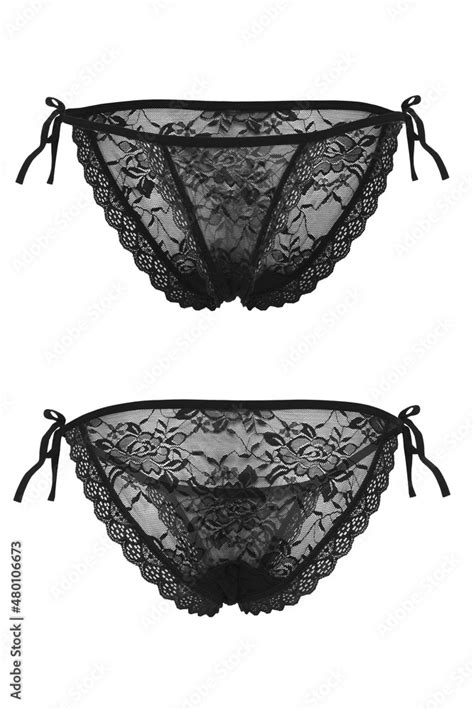 Detail Shot Of Black Lace Erotic Panties With Ties Lace Frills And A