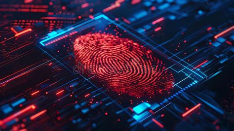 Futuristic Fingerprint Scan On Electronic Circuit Board Cybersecurity And Biometric