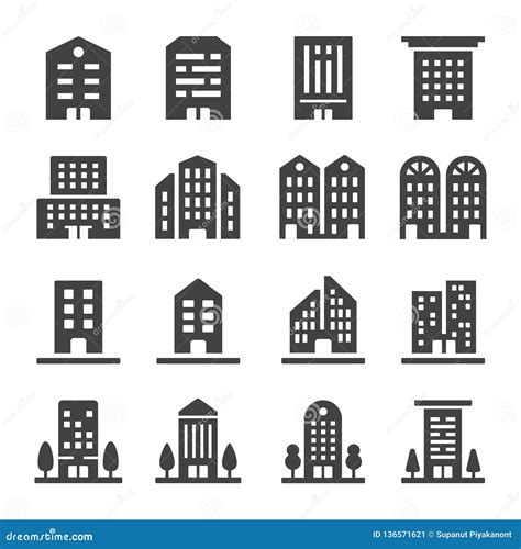 Sistema Del Icono Del Edificio Ilustración Del Vector Ilustración De